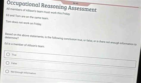 Solved 0445 Occupational Reasoning Assessment All Members Of Alllison