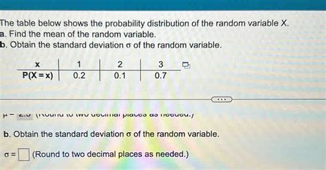 Solved: The table below shows the probability distribution of the random variable X. a. Find the ...