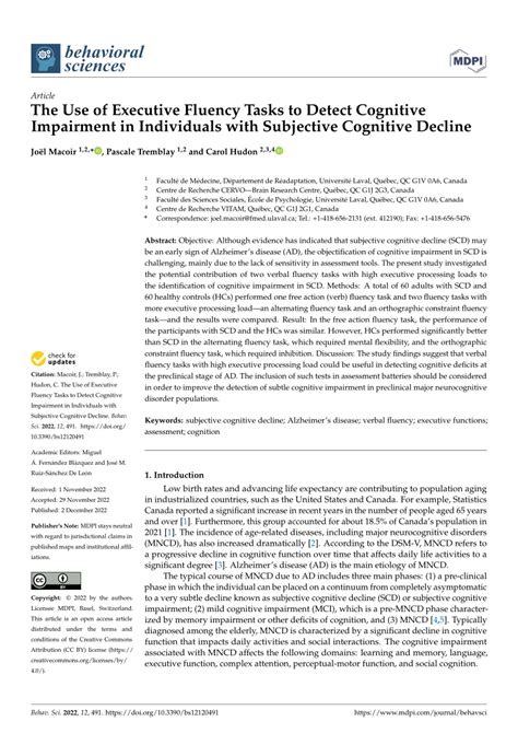 Pdf The Use Of Executive Fluency Tasks To Detect Cognitive Impairment