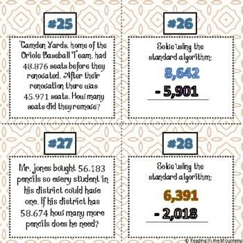 Subtracting Multi Digit Numbers Task Cards By Reading In The Mountains