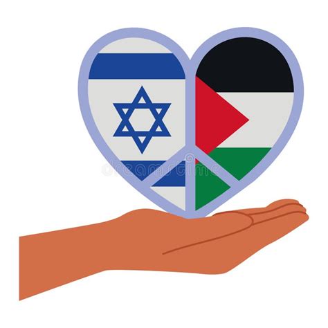 Israel And Palestine Flags In Peace Heart With Hand Stock Illustration