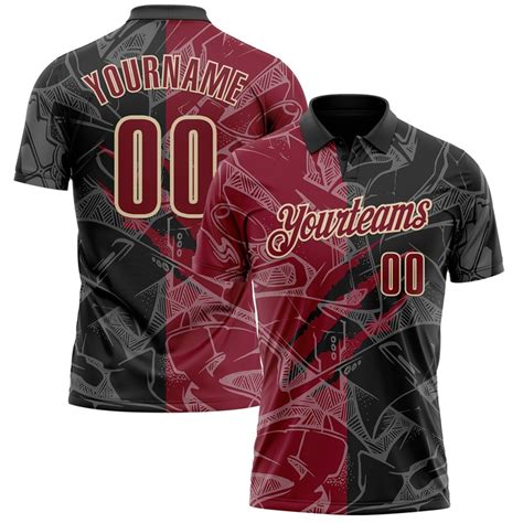 Custom Graffiti Pattern Crimson Black Cream 3d Scratch Performance Polo
