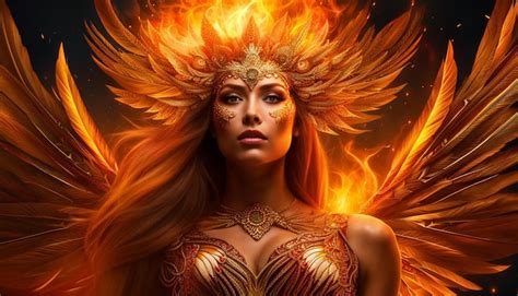 Premium Photo Epic Action Portrait Of A Firebird Girl In Gold And