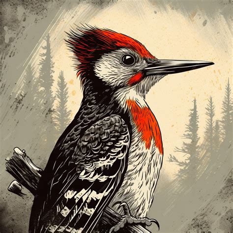 Premium Ai Image A Drawing Of A Woodpecker With A Red Patch On The Chest