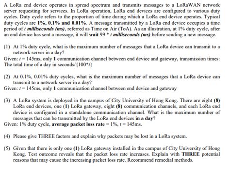 Solved A Lora End Device Operates In Spread Spectrum And