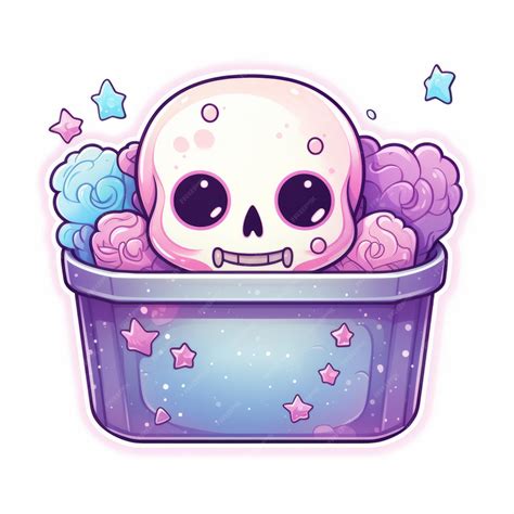 Premium Photo Illustration Of A Cute Cartoon Skull In A Bathtub With