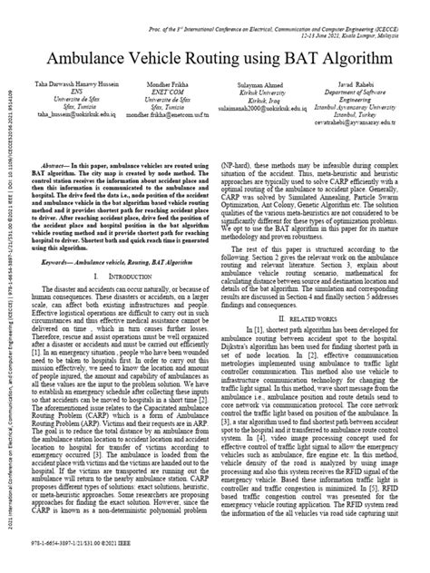 Ambulance Vehicle Routing Using Bat Algorithm Pdf Routing Traffic