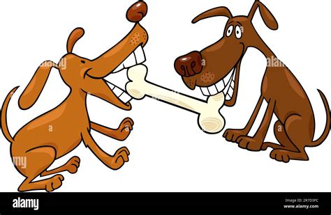 Cartoon Illustration Of Two Dogs Playing With Bone Stock Vector Image