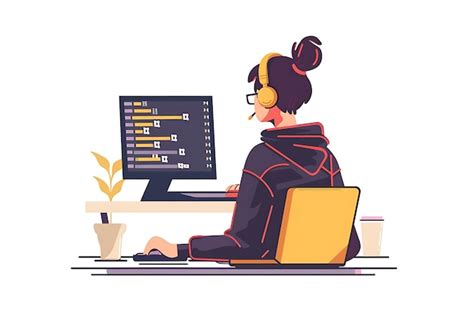 premium photo minimalist programmer with characters coding and