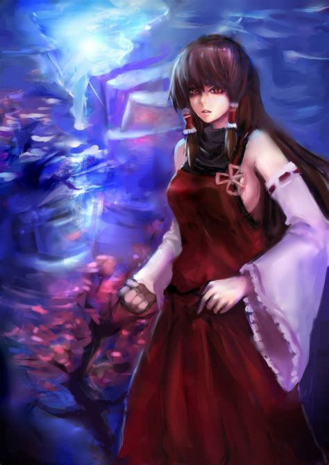 Safebooru Bare Shoulders Black Hair Breasts Detached Sleeves Hair