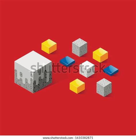Cubes Isometry Imitating Materials On Red Stock Vector Royalty Free