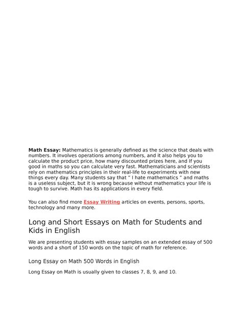 Math Essay Math Prompt Math Essay Mathematics Is Generally Defined As The Science That