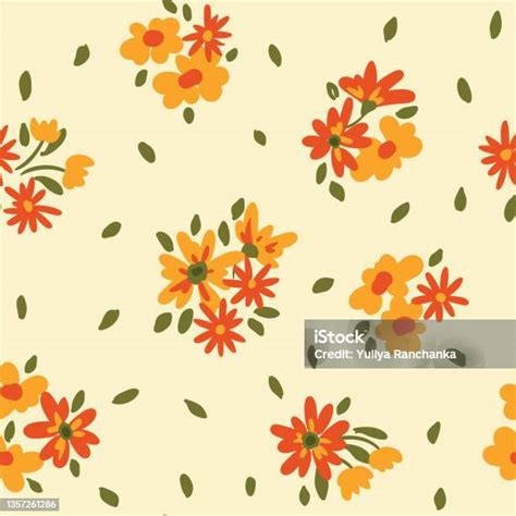 Pola Bunga Sederhana Dengan Bunga Dan Daun Kecil Yang Ceroboh Komposisi Karangan Bunga Kecil