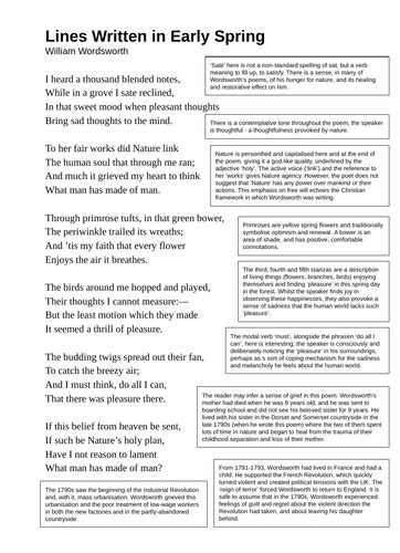 Lines Written In Early Spring Analysis Teaching Resources