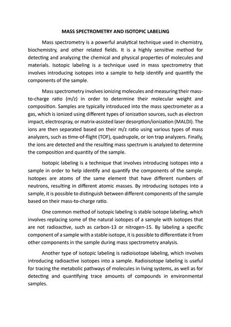 Solution Mass Spectrometry And Isotopic Labeling Studypool