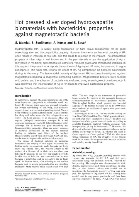 Pdf Hot Pressed Silver Doped Hydroxyapatite Biomaterials With Bactericidal Properties Against
