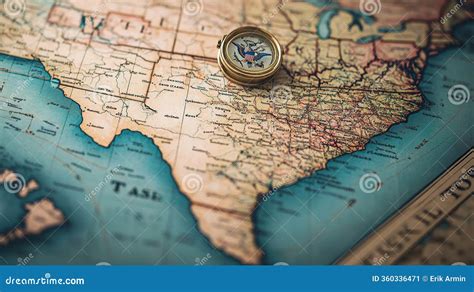 Vintage Compass On Antique Map Of Usa Stock Image Image Of Adventure