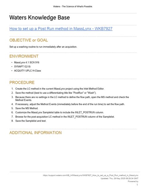 How To Set Up A Post Run Method In Masslynx Wkb7927 Pdf