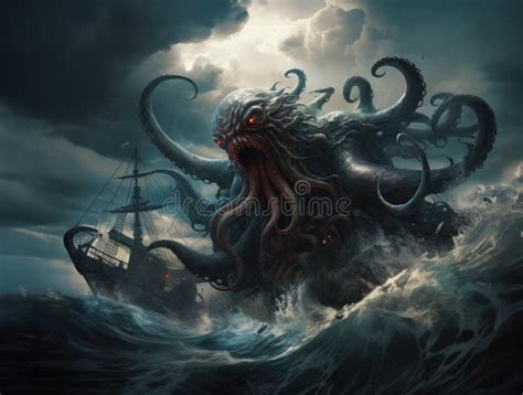 Kraken Is A Mythological Sea Monster Of Gigantic Size Stock
