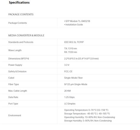 Tp Link Sm B Gigabit Single Mode Wdm Bi Directional Sfp Module