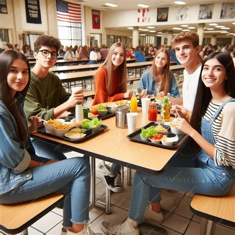 Students At Lunch In High School Cafeteria Premium Ai Generated Image