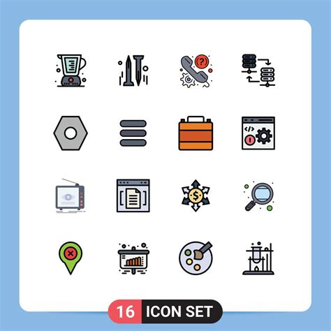 Mobile Interface Flat Color Filled Line Set Of 16 Pictograms Of Basic Server Rack Customer
