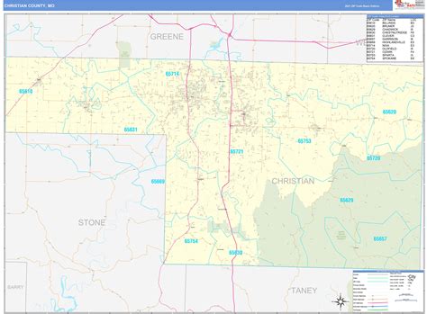Christian County Mo Zip Code Wall Map Basic Style By Marketmaps Mapsales