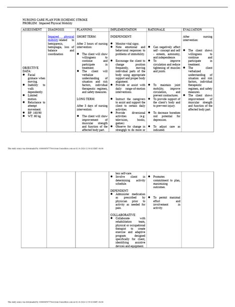 Nursing Care Plan For Ischemic Stroke Problem Pdf Stroke Clinical Medicine