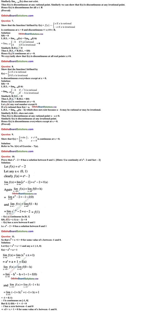 Chse Odisha Class 12 Math Solutions Chapter 7 Exercise 7a Continuity And Differentiability