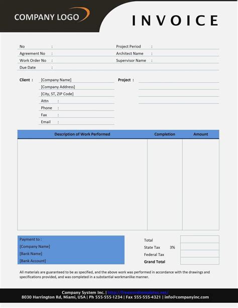 41 Standard Construction Job Invoice Template For Ms Word For