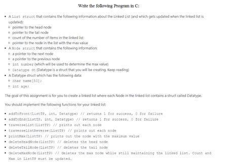 Write The Following Program In C Alist Struct That