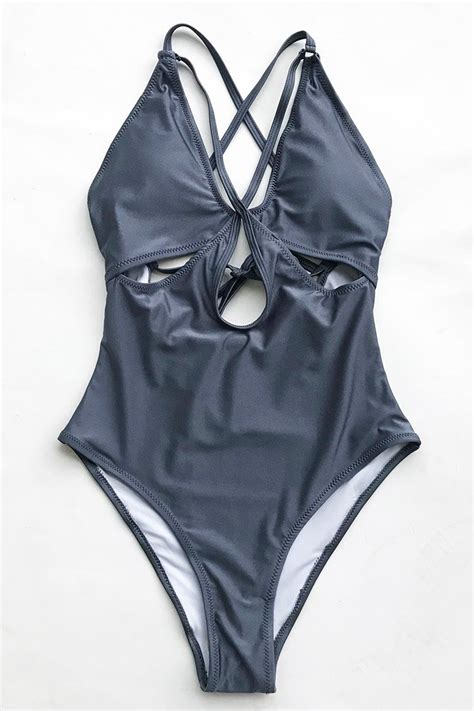 Gray Space Solid One Piece Swimsuit