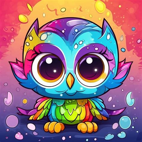 Premium Ai Image Beautiful Owl Chibi Style With Colorful Background