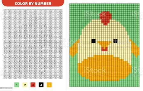 병아리 스퀴시 멜로 번호로 색상 픽셀 색칠하기 책입니다 번호가 매겨진 사각형 아이들을위한 게임 벡터 0명에 대한 스톡 벡터 아트 및 기타 이미지 Istock