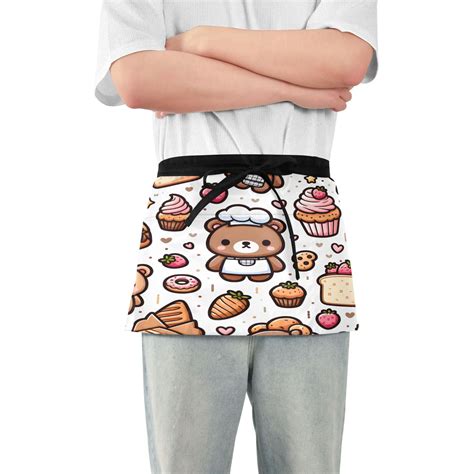 Cute Bear Chef With Bread Server Apron With 3 Pockets Waterproof