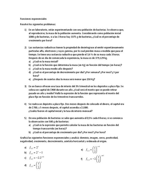 Funciones Exponenciales Pdf Las Bacterias Desintegración Radioactiva