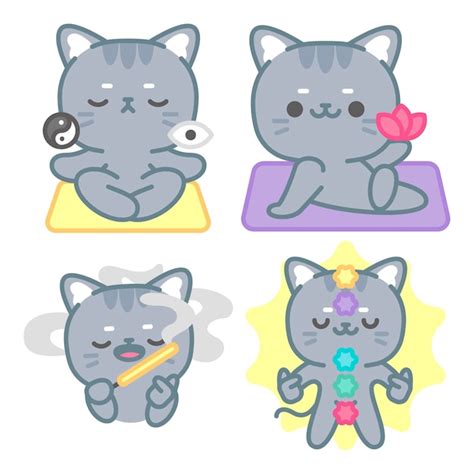 Free Vector Yoga And Meditation Stickers Collection With Tomomi The Cat
