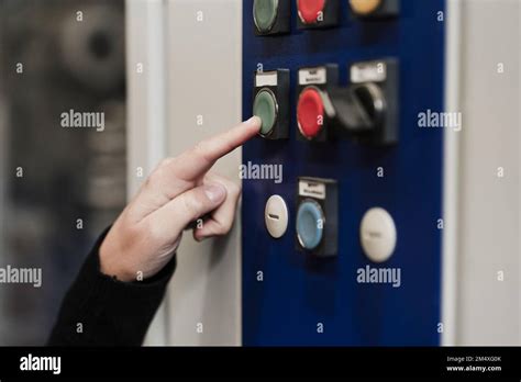 Hand Of Woman Operating Machine At Industry Stock Photo Alamy