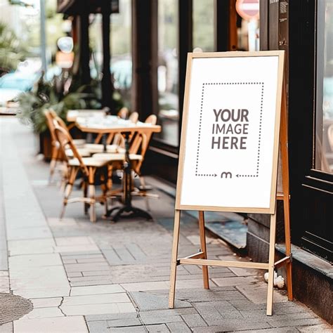 Wooden Stand Banner Mockup Outside Café And Restaurants Mediamodifier