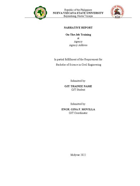 Ojt Narrative Report Format Pdf Economic Sectors Building Engineering