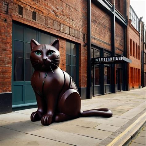 Premium Vector A Cat Statue Sits On The Sidewalk In Front Of A
