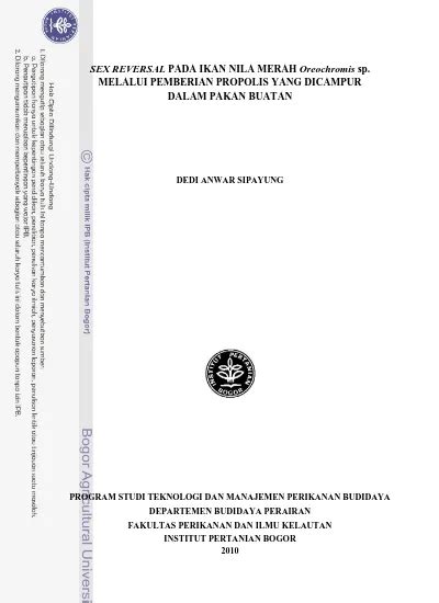 Sex Reversal Pada Ikan Nila Merah Oreochromis Sp Melalui Pemberian