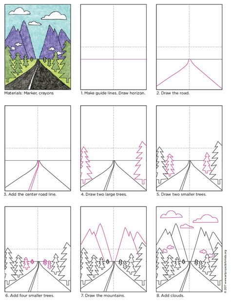 How To Draw Landscapes In Perspective Tutorial Video And Landscape Coloring Page Elementary