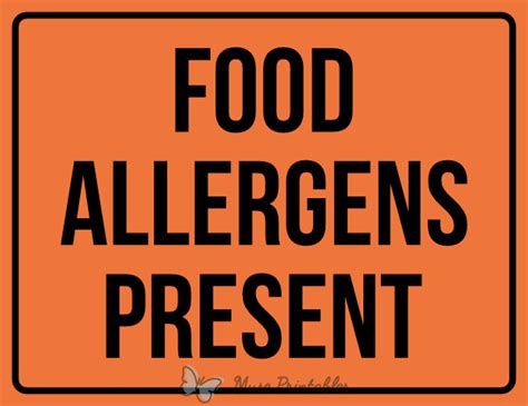 Printable Food Allergens Present Sign