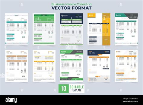 Invoice Template Vector Collection With Abstract Shapes Colorful