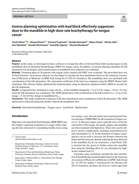 Pdf Inverse Planning Optimization With Lead Block Effectively Suppresses Dose To The Mandible