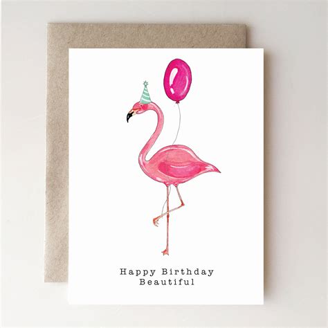 Beautiful Flamingo Birthday Card Watercolor Handmade Pink Flamingo