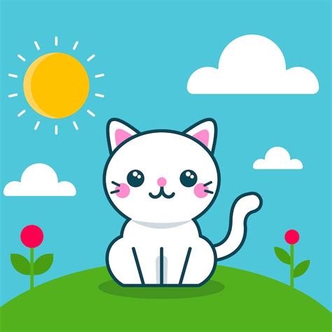 Premium Vector Cute Cat Illustration With Cloudy Background