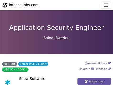Hiring Application Security Engineer In Solna Sweden Rinfosecjobs