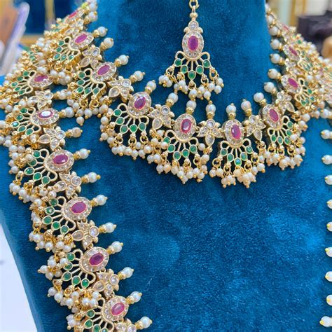 Gujarati Style Premium Kundan Necklace 2 Necklace Earrings And Teeka